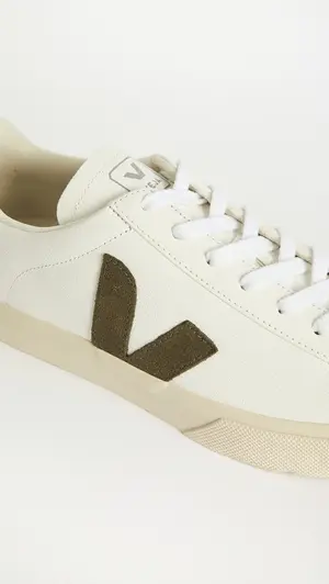 VEJA Campo Calfskin Leather Sneakers With Suede Trim - Extra White/khaki