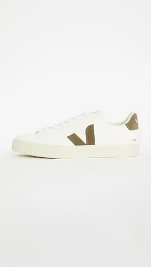VEJA Campo Calfskin Leather Sneakers With Suede Trim - Extra White/khaki