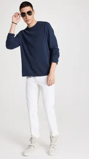 FRAME Long Sleeve Crewneck Top - Heather Midnight