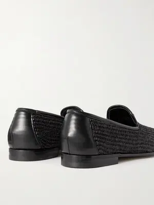 Manolo Blahnik Mario Leather-trimmed Raffia Loafers - Black