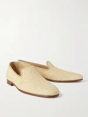 Manolo Blahnik Mario Leather-trimmed Raffia Loafers - Neutrals