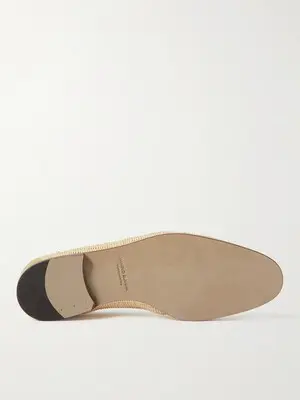 Manolo Blahnik Mario Leather-trimmed Raffia Loafers - Neutrals
