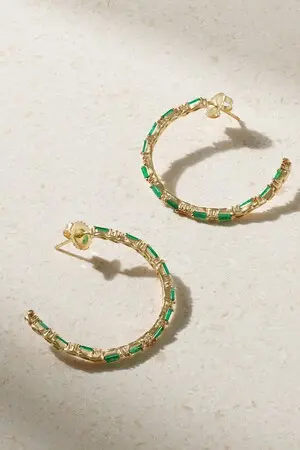 SUZANNE KALAN 18-karat Emerald And Diamond Hoop Earrings - Gold