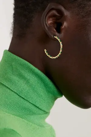 SUZANNE KALAN 18-karat Emerald And Diamond Hoop Earrings - Gold