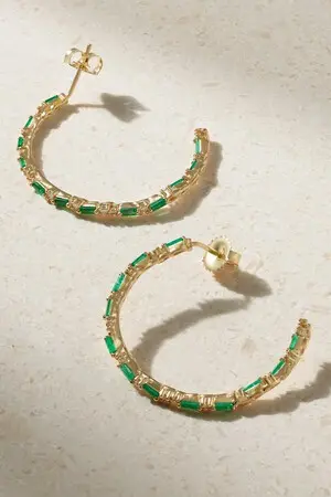 SUZANNE KALAN 18-karat Emerald And Diamond Hoop Earrings - Gold