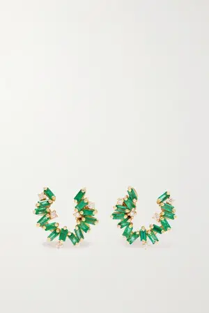 SUZANNE KALAN Suzanne Kalan 18-karat Gold, Emerald And Diamond Hoop Earrings Green