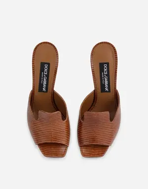 Dolce & Gabbana Iguana-print Calfskin Mules With Dg Pop Heel