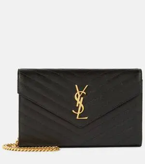 Saint Laurent Cassandre Matelassé Leather Wallet On Chain - Black