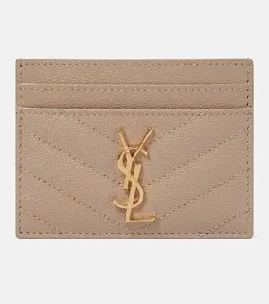 Saint Laurent Monogram Leather Card Holder - Beige