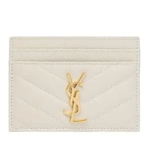 Saint Laurent Saint Laurent Monogram Leather Card Holder White