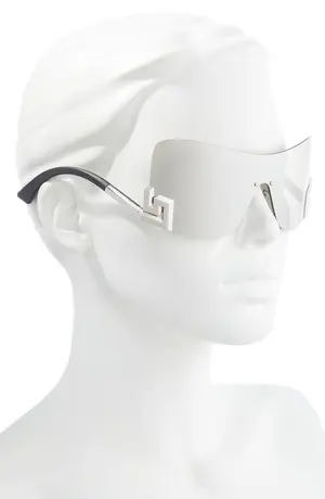 Versace 40mm Irregular Mirror Shield Sunglasses - Light Grey Mirror Silver