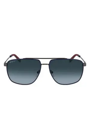 FERRAGAMO FERRAGAMO 60mm Gradient Navigator Sunglasses Matte Dark Ruthenium/ Blue