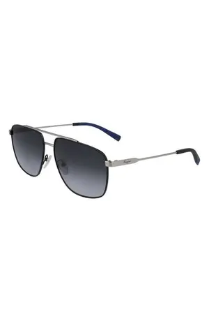 FERRAGAMO 60mm Gradient Navigator Sunglasses - Matte Light Ruthenium/grey