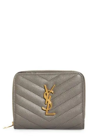Saint Laurent Monogram Matelassé Leather Wallet Fog