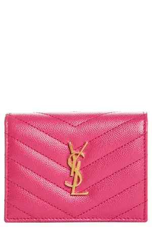 Saint Laurent Monogram Matelassé Leather Wallet Fuxia Cout