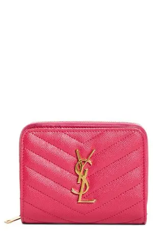 Saint Laurent Monogram Matelassé Leather Wallet Fuxia Couture