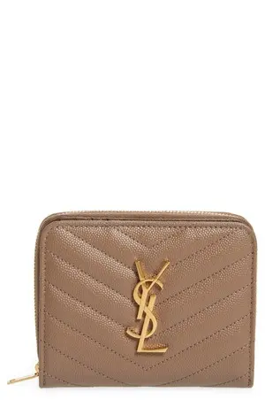 Saint Laurent Monogram Matelassé Leather Wallet Taupe