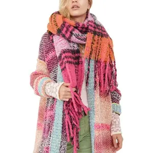 Free People Homecoming Plaid Blanket Scarf - Bubblegum