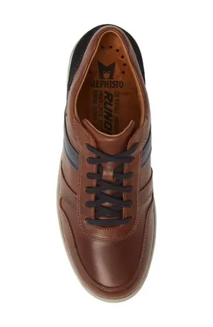 Mephisto Vito Leather Sneaker - Chestnut/navy Leather