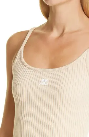COURREGES Logo Rib Knit Tank - Sand