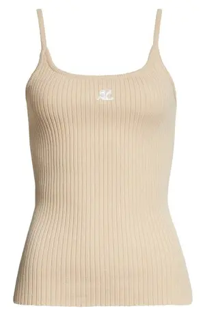 COURREGES Logo Rib Knit Tank - Sand
