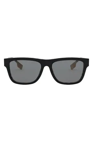 Burberry 56mm Rectangular Sunglasses - Black/ Vintage Check / Grey