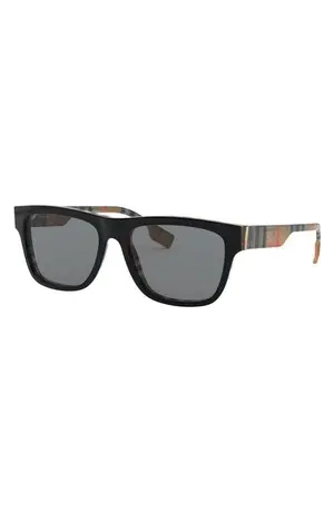 Burberry 56mm Rectangular Sunglasses - Black/ Vintage Check / Grey