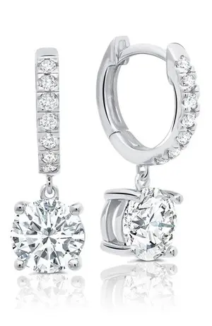 CRISLU Cubic Zirconia Huggie Drop Earrings - Platinum