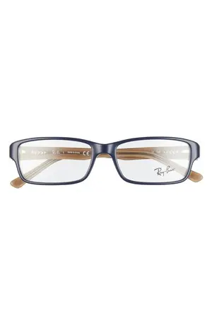 Ray-ban 54mm Rectangular Blue Light Blocking Glasses Blue Brown/ Clear