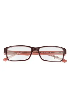 Ray-ban 54mm Rectangular Blue Light Blocking Glasses Brown Pink/ Clear