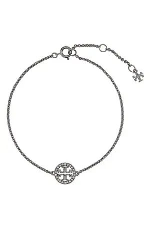 Tory Burch Delicate Icon Pavé Chain Bracelet Hematite / Crystal
