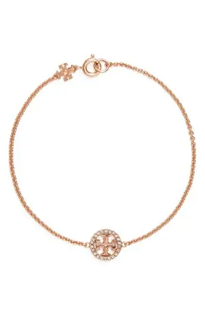 Tory Burch Delicate Icon Pavé Chain Bracelet Rose Gold/crystal