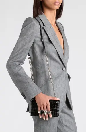 Alexander McQueen Mini Jeweled Croc Embossed Leather Bag