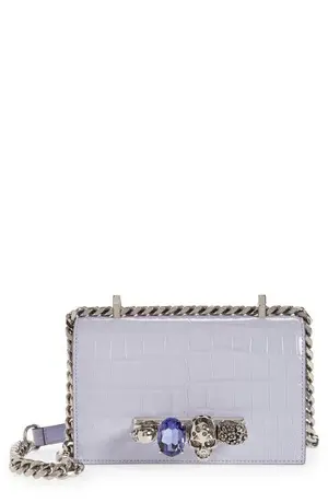 Alexander McQueen McQueen Mini Jeweled Croc Embossed Leather Bag Lavender