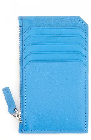 ROYCE NEW YORK Zip Leather Card Case - Light Blue