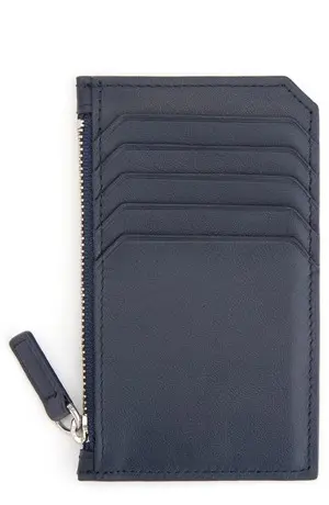 ROYCE NEW YORK Zip Leather Card Case - Navy Blue
