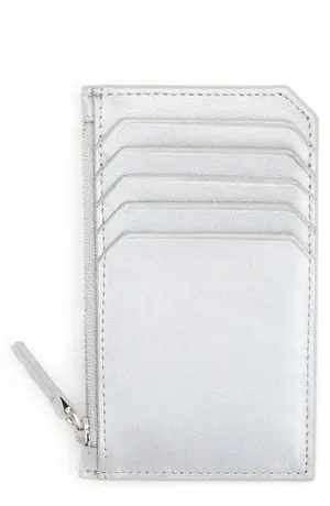 ROYCE NEW YORK Zip Leather Card Case - Silver