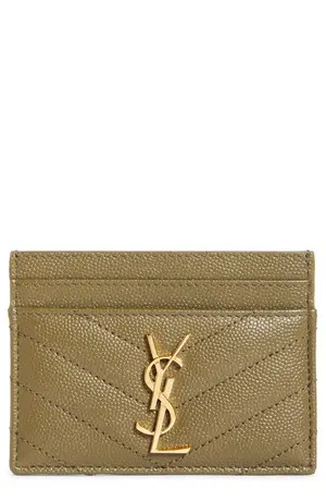 Saint Laurent Cassandre Matelassé Leather Card Case 3344 Vert Kaki