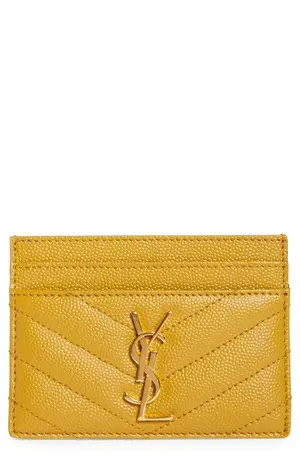 Saint Laurent Cassandre Matelassé Leather Card Case Chartreuse