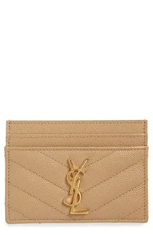 Saint Laurent Cassandre Matelassé Leather Card Case Chene