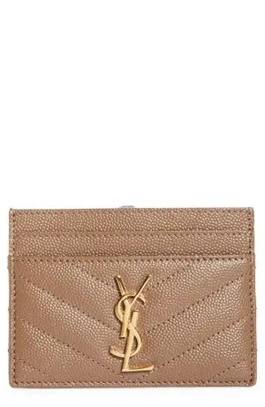 Saint Laurent Cassandre Matelassé Leather Card Case Taupe