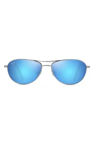 Maui Jim Baby Beach 56mm Polarized Aviator Sunglasses - Silver/ Blue Hawaii
