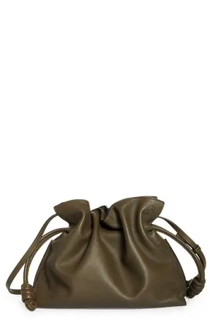 Loewe Flamenco Leather Clutch Dark Khaki Green
