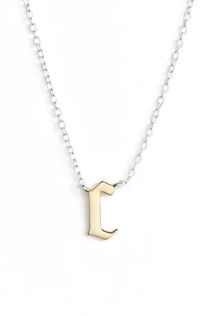 Argento Vivo Argento Vivo Sterling Silver Gothic Initial Pendant Necklace Silver/ Gold - C