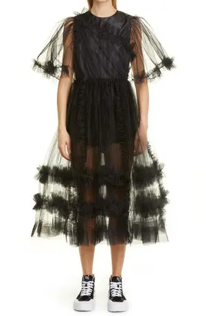 Sandy Liang Loon Ruffle Tulle Midi Dress