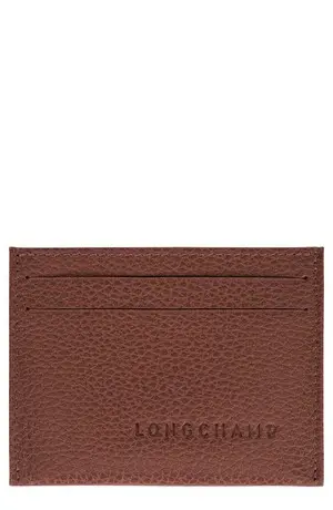 Longchamp Le Foulonné Leather Card Case - Coffee