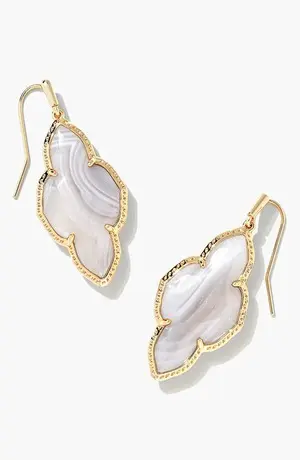 Kendra Scott Abbie Drop Earrings Gold Gray Banded Agate