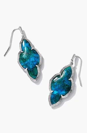 Kendra Scott Abbie Drop Earrings Rhodium Teal Labradorite