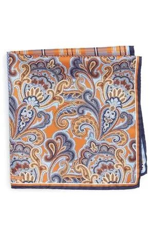 Nordstrom Shop 'three Panel' Silk Pocket Square Orange