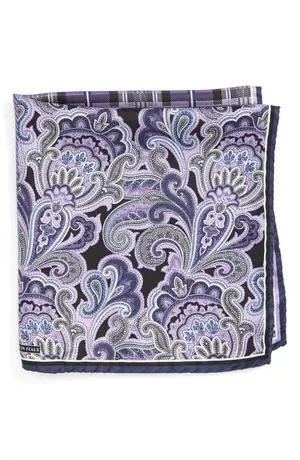 Nordstrom Shop 'three Panel' Silk Pocket Square Purple/black